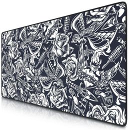 Titanwolf Gaming Mauspad XXL Speed Mousepad 900 x 400 x 3 mm, große Tischunterlage, rutschfest, abwaschbar, Geschwindigkeit & Präzision, Rose Tattoo