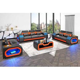 JVmoebel Badezimmer-Set Modern Sofagarnitur Zweisitzer Sessel Dreisitzer 3tlg Schwarz Set