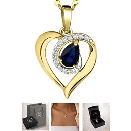 Limana Herzkette Edelstein Saphir blau Silber 925 Gold Damen Kette mit Herz-Anhänger (inkl. Herz Geschenkdose und Tasche)
