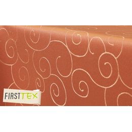 First-Tex Tischdecke, First-Tex Ornament Damast Tischdecke 160x220 oval Terracotta Farbecht Hochwertig Lotuseffekt pflegeleicht
