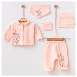 Engelbaby Erstausstattungspaket 5-teiliges Neugeborenen-Set 0-3 Monate 100% Baumwolle Blumen-Motiv (Set