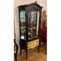 Casa Padrino Vitrine Barock Vitrine Schwarz / Mehrfarbig / Gold / Messing