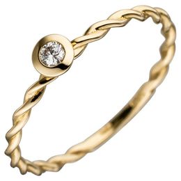 Schmuck Krone Verlobungsring Solitär Ring Diamant Brillant 585 Gold Gelbgold gedreht Fingerring