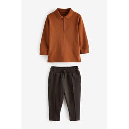 next Shirt & Hose Langärmeliges Pikee-Poloshirt und Jogginghose (2-tlg)