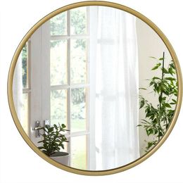 WOLTU Spiegel rund mit Goldrahmen, runder Wandspiegel φ 40 cm, moderner Hängespiegel für Badezimmer Schlafzimmer Wohnzimmer Flur, dekorativer