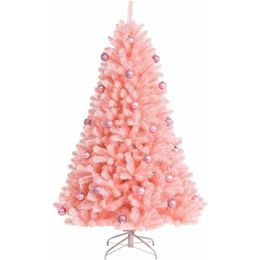 180cm Künstlicher Weihnachtsbaum rosa, Tannenbaum mit 1036 Zweigen & klappbarem Metallstaender & rosa Ornamenten, Christbaum - Costway