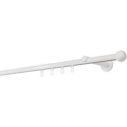 ONDECO Gardinenstange auf Maß Innenlauf 20mm Ball 1-lauf Vorhangstange Wandträger 12cm Stilgarnitur Gleiter für Vorhänge - Weiß - 160cm