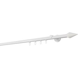 ONDECO - Gardinenstange auf Maß Innenlauf 20mm Kegel 1-lauf Vorhangstange Wandträger 6,5cm Stilgarnitur Gleiter für Vorhänge - Weiß - 390cm