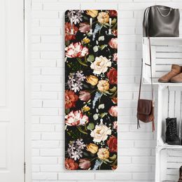 Wandgarderobe Blumen Aquarell Vintage Muster auf Schwarz