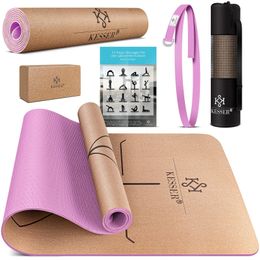 Kesser® Yogamatte Kork Inkl. Tragegurt Tasche & Yoga-Block Gymnastikmatte Yoga Matte rutschfest aus Naturkautschuk TPE Fitnessmatte, 183 x 62 Trainingsmatte für Fitness Sportmatte, Gymnastik extradick