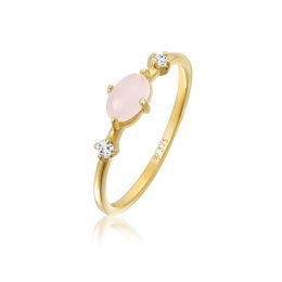 Elli Premium Fingerring Rosa Quarz Topas Edelstein Klassik 375er Gelbgold, goldfarben