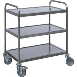 Edelstahl-Servierwagen, 3 Etagen, verzinkte Rolle, Reifen aus Gummi, LxBxH 700 x 470 x 970 mm, ab 10 Stk kaiserkraft