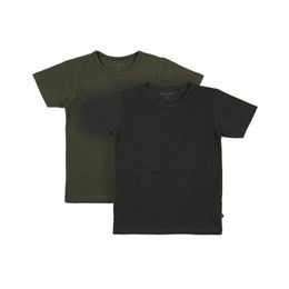 Minymo - T-Shirt BASIC KNIT 2er-Pack in olive/anthrazit melange, Gr.80