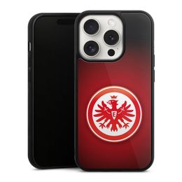 DeinDesign iPhone 15 Pro Handy Gallery Case Handyh&uuml;lle 9H Geh&auml;rtetes Glas R&uuml;ckseite H&uuml;lle Official Licensed Product Coat Of Arms Eintracht Frankfurt Gallery Case