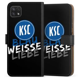 DeinDesign Galaxy A22 5G Handy Klapph&uuml;lle Handyh&uuml;lle aus Kunst Leder schwarz Flip Case Ksc Official Licensed Product Karlsruher Sc Sideflip mit langer Lasche