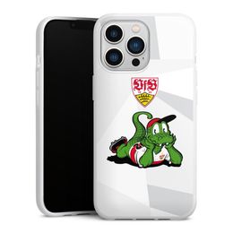 DeinDesign iPhone 13 Pro Handy Silikon H&uuml;lle Case wei&szlig; Handyh&uuml;lle Vfb Stuttgart Mascot Official Licensed Product Silikon Case