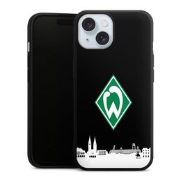 DeinDesign iPhone 15 Handy Premium Silikon H&uuml;lle Handyh&uuml;lle schwarz Case Skyline Sv Werder Bremen Official Licensed Product Silikon Premium Case