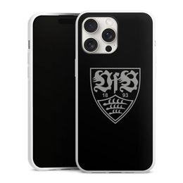 DeinDesign iPhone 15 Pro Max Handy Silikon H&uuml;lle Case wei&szlig; Handyh&uuml;lle Official Licensed Product Vfb Stuttgart Logo Silikon Case