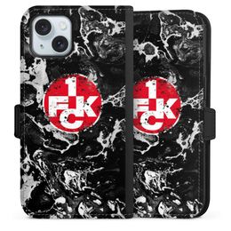 DeinDesign iPhone 15 Handy Klapph&uuml;lle Handyh&uuml;lle aus Kunst Leder schwarz Flip Case Coat Of Arms 1. Fc Kaiserslautern Muster Sideflip mit Lasche