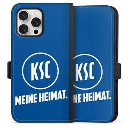 DeinDesign iPhone 15 Pro Max Handy Klapph&uuml;lle Handyh&uuml;lle aus Kunst Leder schwarz Flip Case Karlsruher Sc Statement Ksc Sideflip mit Lasche