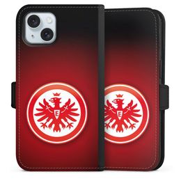 DeinDesign iPhone 15 Handy Klapph&uuml;lle Handyh&uuml;lle aus Kunst Leder schwarz Flip Case Official Licensed Product Coat Of Arms Eintracht Frankfurt Sideflip mit Lasche