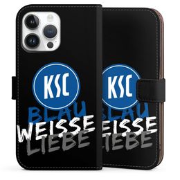 DeinDesign iPhone 14 Pro Max Handy Klapph&uuml;lle Handyh&uuml;lle aus Kunst Leder schwarz Flip Case Ksc Karlsruher Sc Official Licensed Product Sideflip mit Lasche