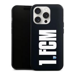 DeinDesign iPhone 15 Pro Handy Slim Case extra d&uuml;nn Silikon Handyh&uuml;lle schwarz H&uuml;lle 1. Fcm 1. Fc Magdeburg Official Licensed Product Silikon Slim Case