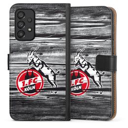 DeinDesign Galaxy A33 5G Handy Klapph&uuml;lle Handyh&uuml;lle aus Kunst Leder schwarz Flip Case 1. Fc K&ouml;ln Official Licensed Product Wooden Look Sideflip mit langer 