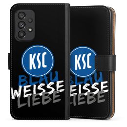 DeinDesign Galaxy A53 5G Handy Klapph&uuml;lle Handyh&uuml;lle aus Kunst Leder schwarz Flip Case Ksc Official Licensed Product Karlsruher Sc Sideflip mit langer Lasche