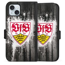 DeinDesign iPhone 15 Handy Klapph&uuml;lle Handyh&uuml;lle aus Kunst Leder schwarz Flip Case Official Licensed Product Vfb Stuttgart Bundesliga Sideflip mit Lasche
