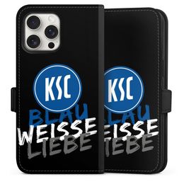 DeinDesign iPhone 15 Pro Max Handy Klapph&uuml;lle Handyh&uuml;lle aus Kunst Leder schwarz Flip Case Ksc Karlsruher Sc Official Licensed Product Sideflip mit Lasche