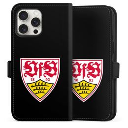 DeinDesign iPhone 15 Pro Max Handy Klapph&uuml;lle Handyh&uuml;lle aus Kunst Leder schwarz Flip Case Vfb Stuttgart Coat Of Arms Official Licensed Product Sideflip mit 