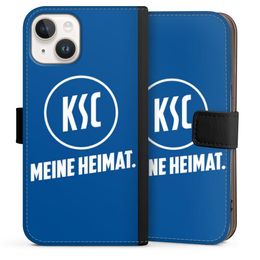 DeinDesign iPhone 14 Handy Klapph&uuml;lle Handyh&uuml;lle aus Kunst Leder schwarz Flip Case Karlsruher Sc Statement Ksc Sideflip mit Lasche