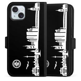 DeinDesign iPhone 15 Handy Klapph&uuml;lle Handyh&uuml;lle aus Kunst Leder schwarz Flip Case Eintracht Frankfurt Sge Skyline Sideflip mit Lasche