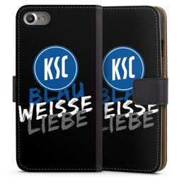 DeinDesign iPhone SE (2022) Handy Klapph&uuml;lle Handyh&uuml;lle aus Kunst Leder schwarz Flip Case Ksc Official Licensed Product Karlsruher Sc Sideflip mit Lasche