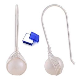 unbespielt Paar Ohrhänger Ohrhaken mit eingeflochtener Süßwasserzuchtperle 925 Silber 28 x 8 mm, Silberschmuck für Damen, silberfarben