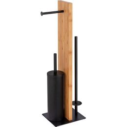 Wenko WC-Garnitur Lesina, bambus, mit Silikon-Bürstenkopf, braun|schwarz