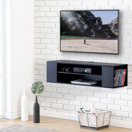 Fitueyes - Lowboard Hngend tv Board Schwarz Matt f¨¹r Wohnzimmer B¨¹ro tv Hngeschrank Klein mit 4 offene Fcher und Kabellcher DS210002WB