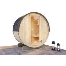 Fasssauna Mini xxs 2 Sitzbänke aus Holz in Naturbelassen Sauna Wandstärke: 42 mm Außensauna - Naturbelassen - FinnTherm