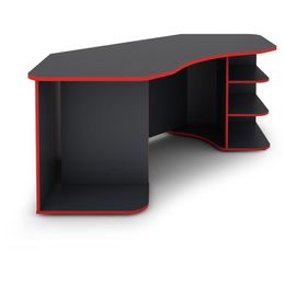 ByLiving - Schreibtisch thanatos / Gaming-Tisch in Anthrazit mit Kanten in Rot / Eck-Schreibtisch mit viel Stauraum und xxl Tischplatte /