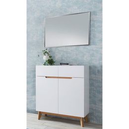 Lomadox - Garderoben Set Kommode und Spiegel CERVERA-05 in weiß matt lackiert mit furniertem Massivholz in Asteiche geölt, b/h/t: ca. 85/196/40 cm