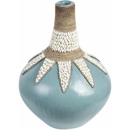 Beliani Dekorative Vase Blau aus Terrakotta 43 cm handgefertigt Rustikales Muster Boho Wohnaccessoires - Beige