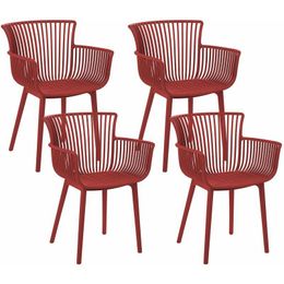 Beliani Stühle 4er Set in Rot aus Kunststoff für Innen- und Außenbereich Geeignet Moderner Stil Plastik Gartenstühle für Garten Terrasse Esszimmer - Rot