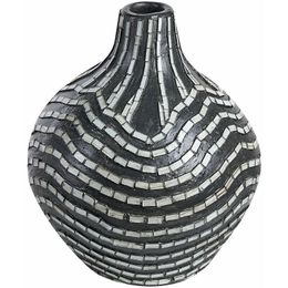 Beliani Dekorative Vase Schwarz und Weiß aus Terrakotta 35 cm handgefertigt Streifenmuster Boho Wohnaccessoires - Schwarz
