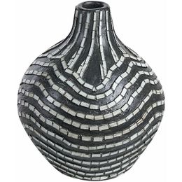 Beliani Dekorative Vase Schwarz und Weiß aus Terrakotta 35 cm handgefertigt Streifenmuster Boho Wohnaccessoires