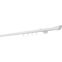 ONDECO Gardinenstange auf Maß Innenlauf 20mm Rag 1-lauf Vorhangstange Wandträger 6,5cm Stilgarnitur Gleiter für Vorhänge - Weiß - 110cm