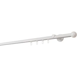 ONDECO Gardinenstange auf Maß Innenlauf 20mm Ball 1-lauf Vorhangstange Wandträger 6,5cm Stilgarnitur Gleiter für Vorhänge - Weiß - 140cm