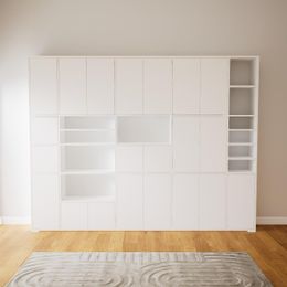MYCS Schrankwand Weiß - Moderne Wohnwand: Türen in Weiß - Hochwertige Materialien - 303 x 234 x 34 cm, Konfigurator