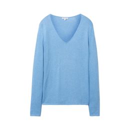 Tom Tailor Damen Pullover mit V-Ausschnitt, blau, Uni, Gr. XL