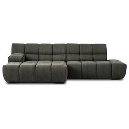 Ecksofa DESIGNWERK "Cielo, Design und aufwendige Detailverarbeitung" Sofas Gr. B/H/T: 281cm x 83cm x 168cm, Flachgewebe LEINENOPTIK, Recamiere links, verstellbarer Rücken, grau (key west hunter) mit Sitztiefenverstellung